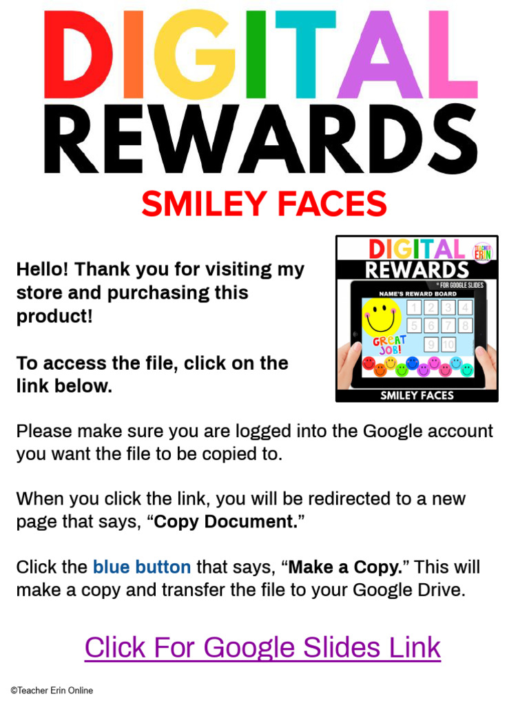 Smiley Faces: Click For Google Slides Link | PDF | Copyright | I Pad