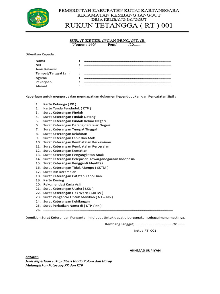 Surat Pengantar RT | PDF