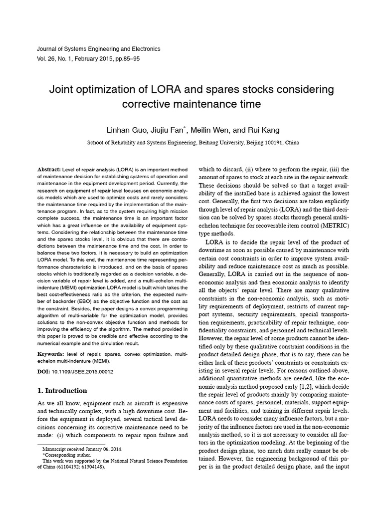 1 Joint - Optimization - of - LORA - and - Spares - Stocks ...