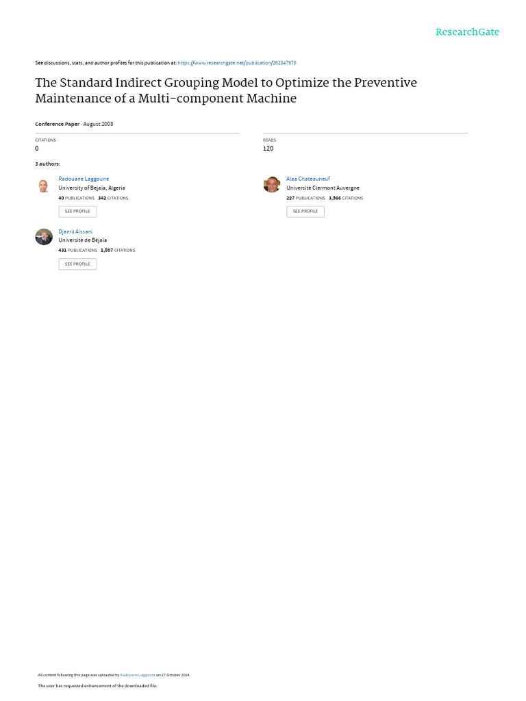 The Standard Indirect Grouping Model To Optimize The Preventive Maintenance of A Multi Component ...