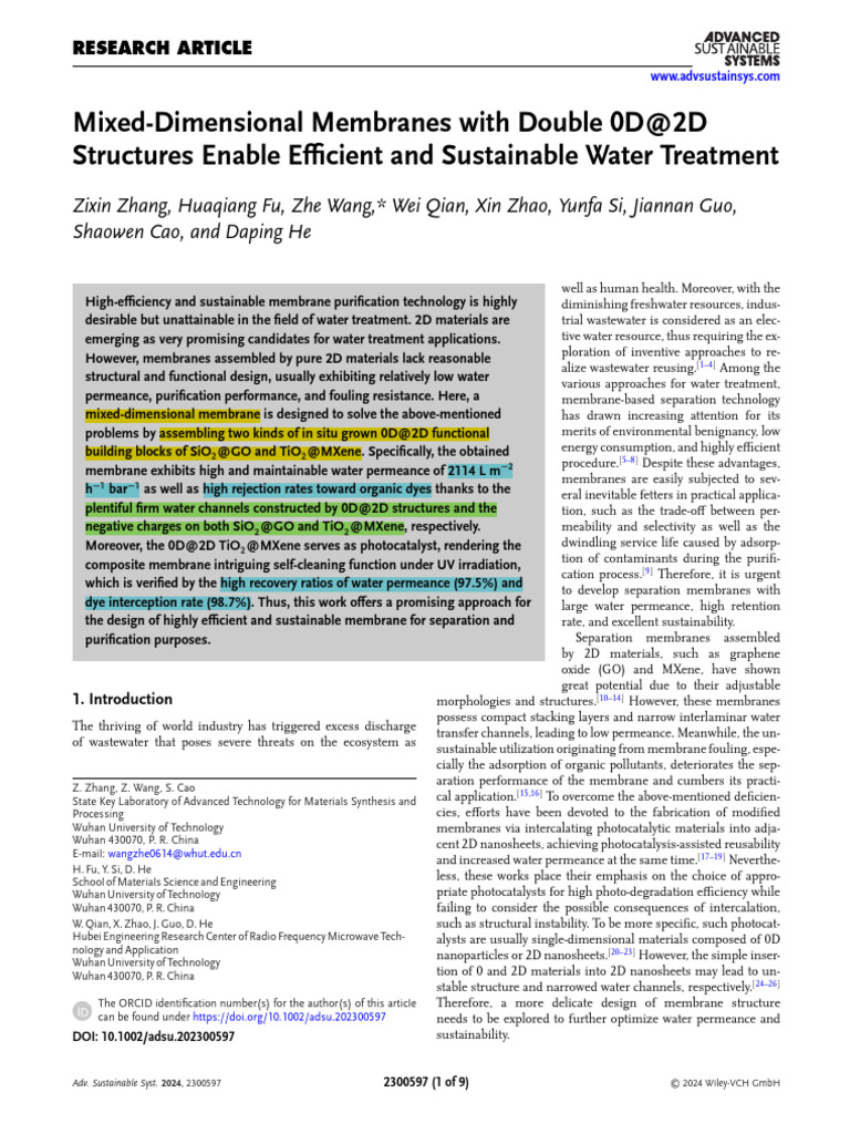 Zhang_Mixed dimensional membranes with double 0D-2D structures enable efficient and sustainable ...
