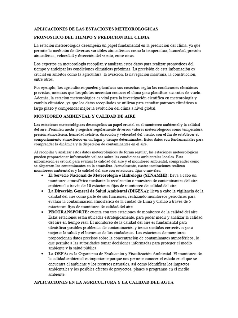 Aplicaciones de Las Estaciones Meteorologicas | PDF | Meteorología | Agua