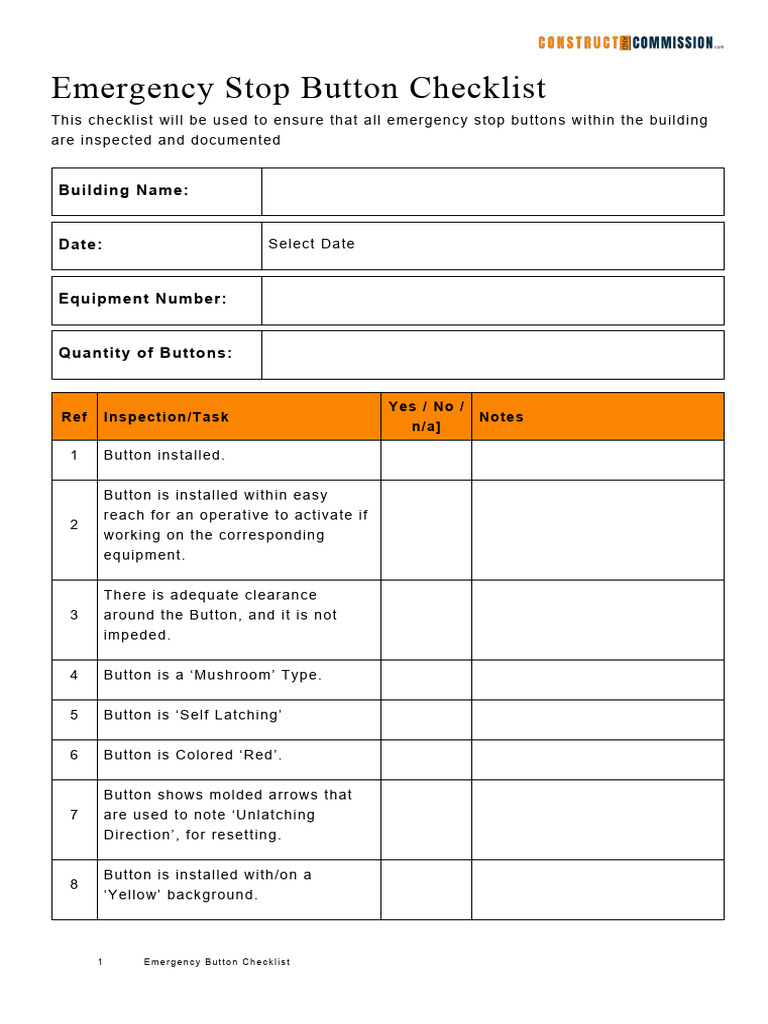 052 Emergency Stop Button Checklist | PDF