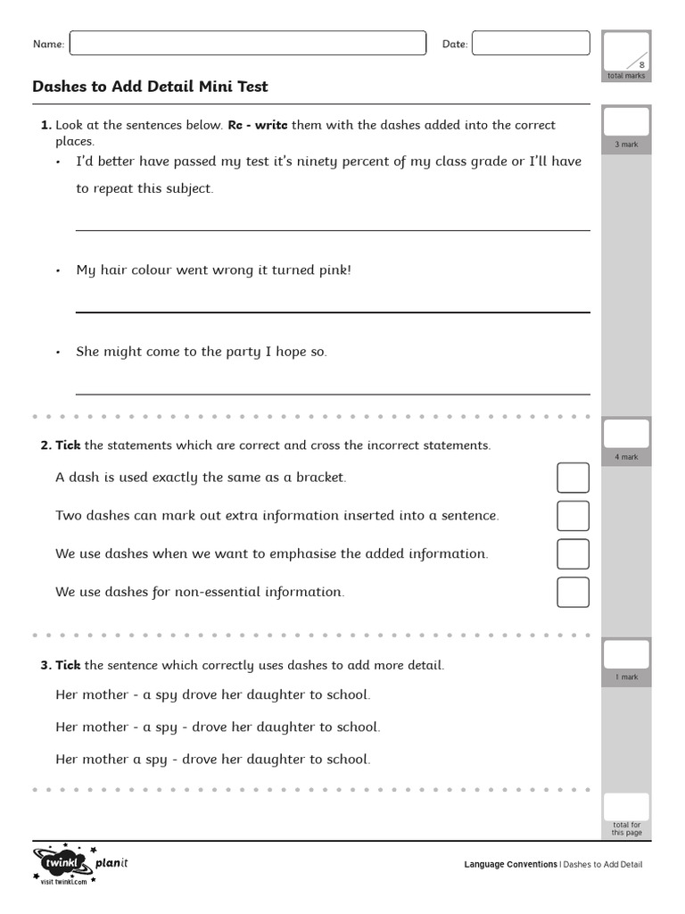 Dashes Usage Mini Test Guide | PDF | Bracket