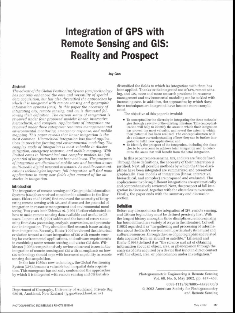 GPS and Remote Sensing Integration | PDF | Geographic Information ...