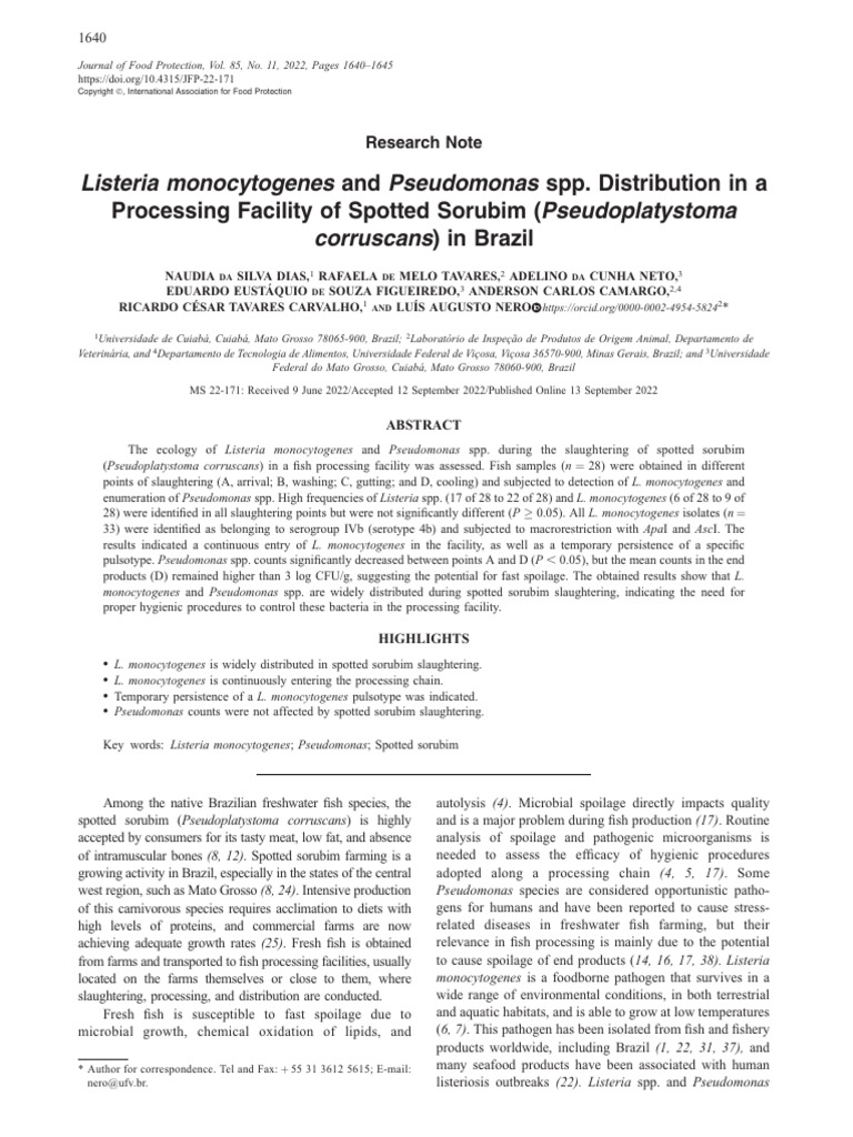 Listeria Monocytogenes and Pseudomonas Spp. Distribution in A ...