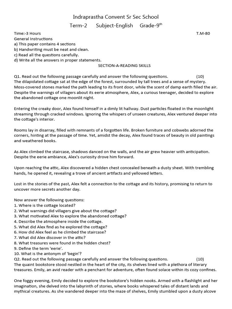 ENGLISH Grade-9th MOCK TEST | PDF | Language Arts & Discipline | Young ...