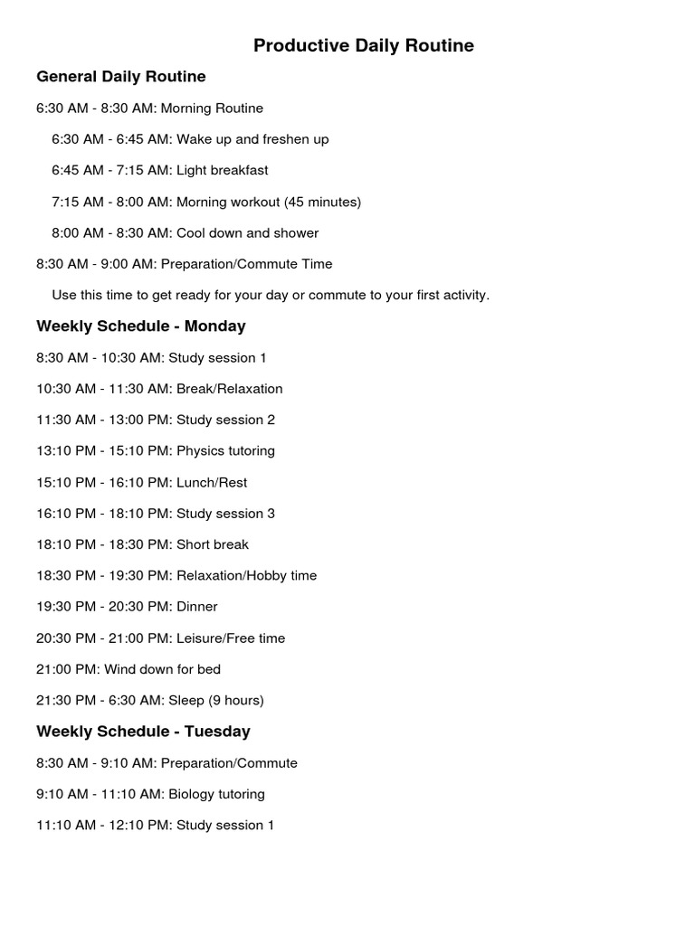 Productive Daily Routine | PDF | Workweek And Weekend | Leisure