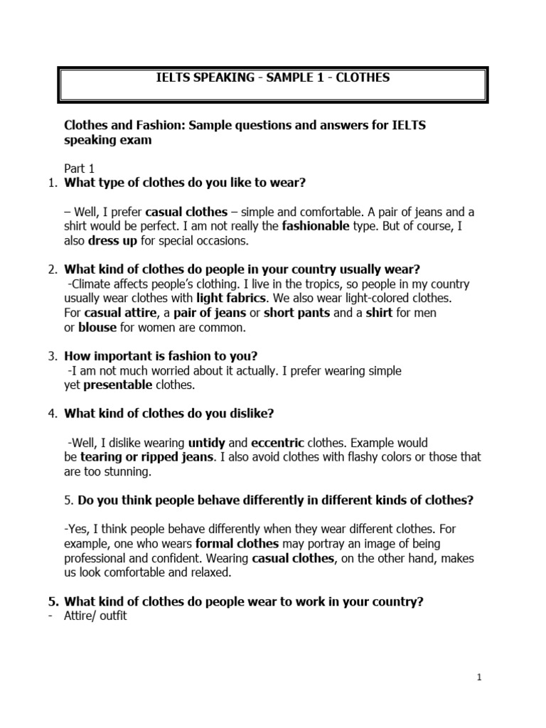 Clothes and Fashion in IELTS Speaking | PDF | Clothing | Fashion