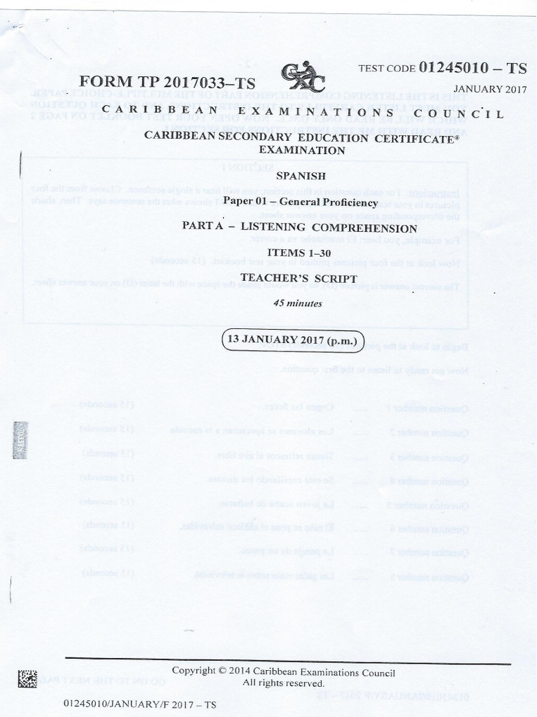 CSEC Spanish Jan 2017 | PDF