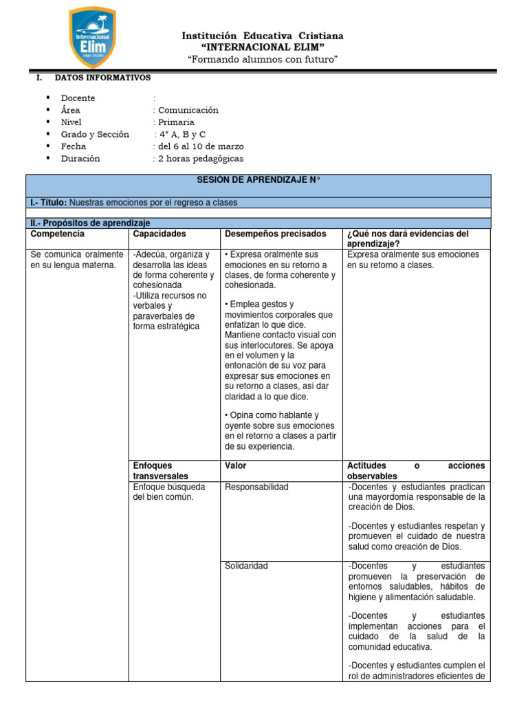 Nuestras Emociones Por El Regreso A Clases | PDF | Aprendizaje | Las ...