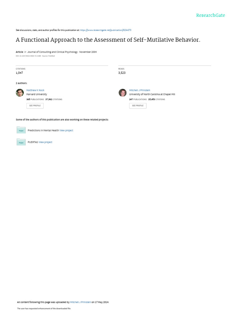 A Functional Approach To The Assessment of Self-Mu | PDF | Self Harm ...