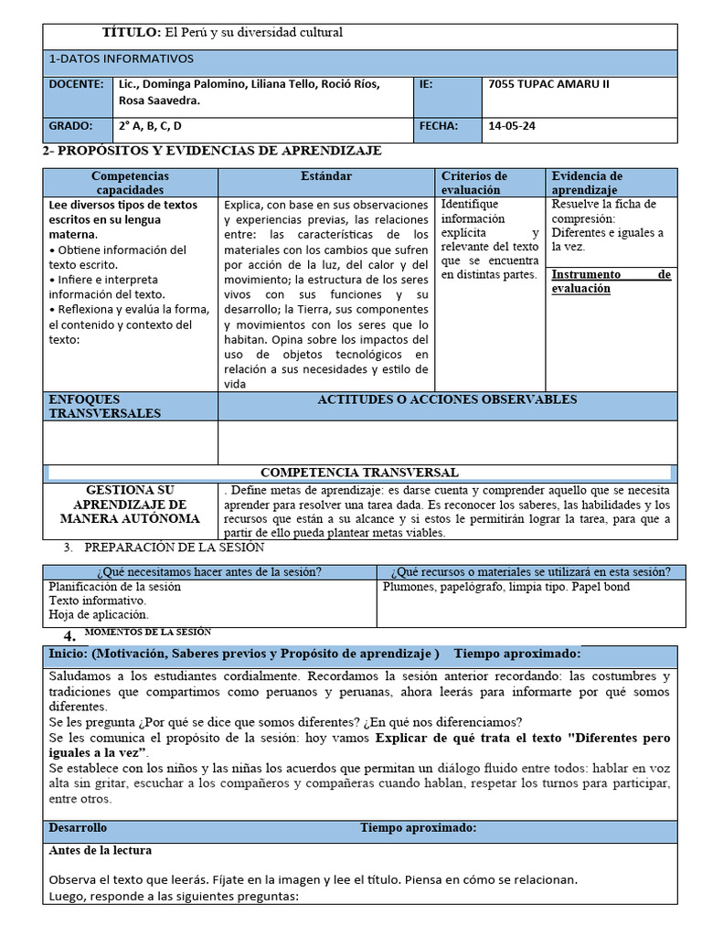 Sesion 2 El Perú y Su Diversidad Cultural | PDF | Aprendizaje | Evaluación