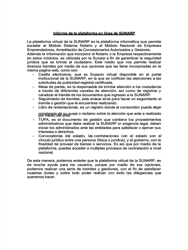 PDF Informe de La Plataforma en Linea de Sunarp - Compress | PDF