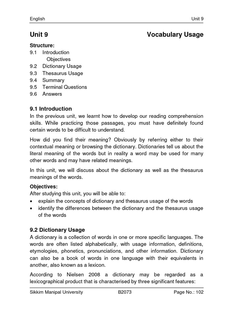 BIT103 SLM Library - SLM - Unit 09 | PDF | Dictionary | Word