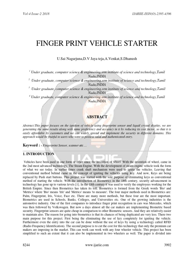 Fingerprint-Based Vehicle Ignition System | PDF | Fingerprint ...