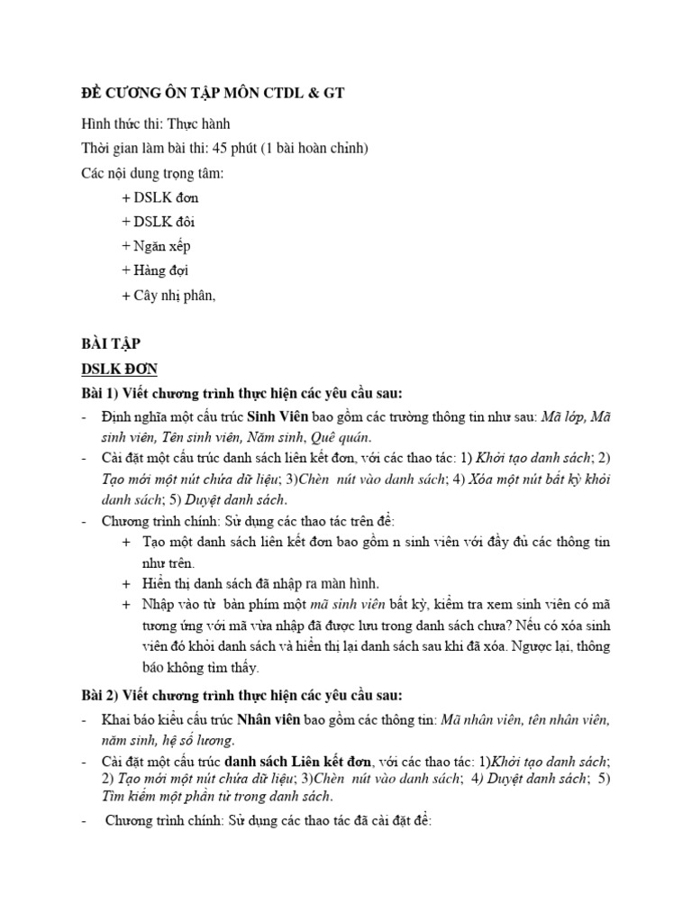 De Cuong On Tap CTDL> - Update (2021) - HD | PDF