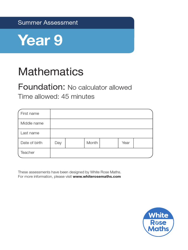 Year 9 Maths Summer Assessment | PDF | Mathematics