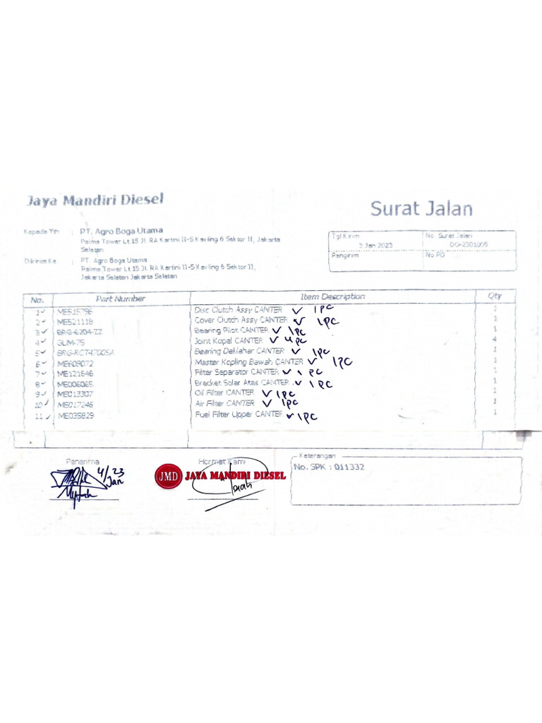 Surat Jalan JMD 3 Jan 2023 | PDF