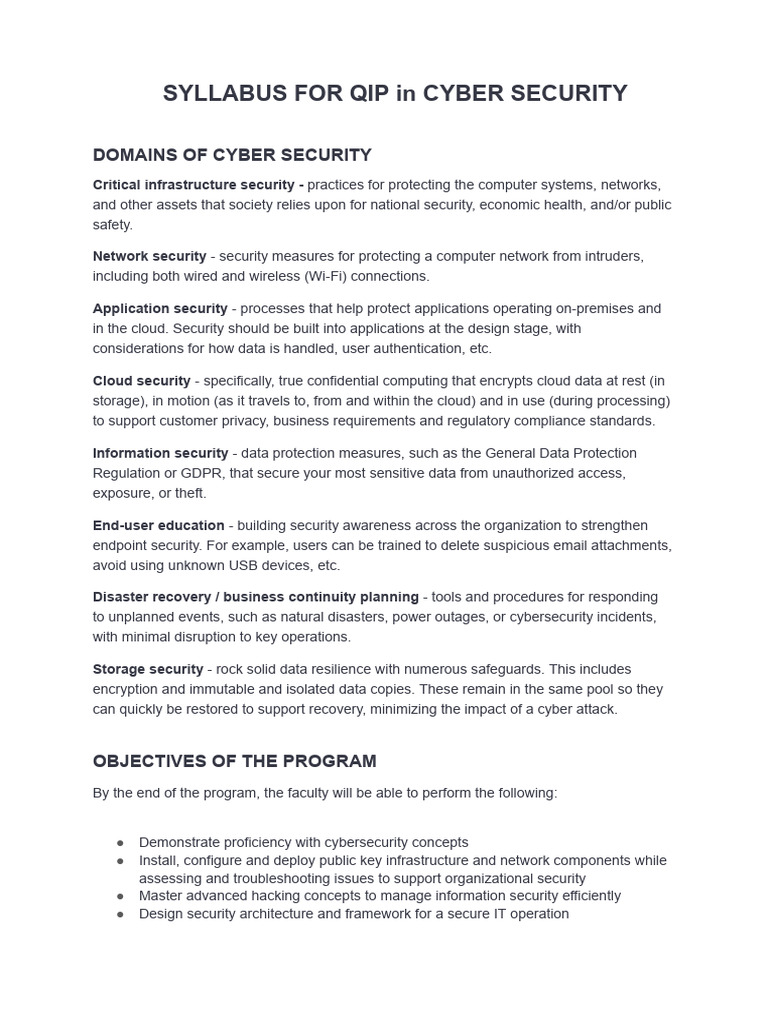Syllabus For Qip in Cyber Security | PDF | Security | Computer Security