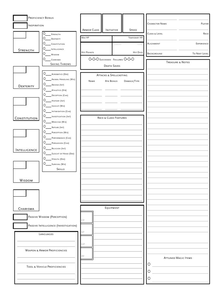 Minimalist Character Sheet 5e | PDF | Role Playing Video Games | Role Playing Games