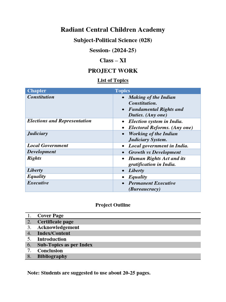 Political Science (Project Work) 11 - 2024-25 | PDF | Science ...
