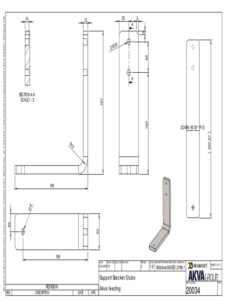 Support Bracket S Tube Akva Feeding: Rev. Description Date Apr | PDF