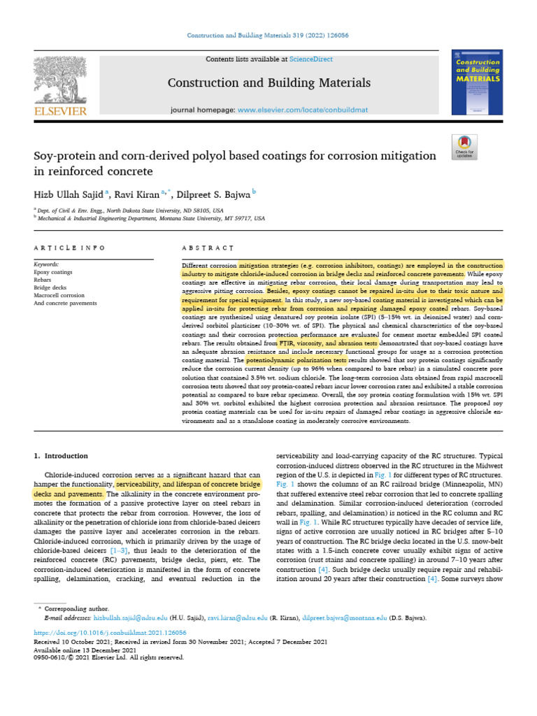 Soy-Protein and Corn-Derived Polyol | PDF | Corrosion | Concrete