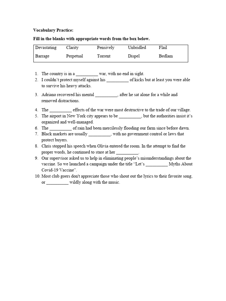 Vocabulary Words Activity 7A | PDF
