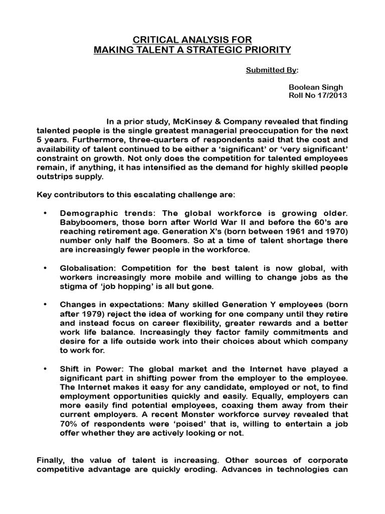 Analysis - Making Talent A Strategic Priority | PDF | Employee ...