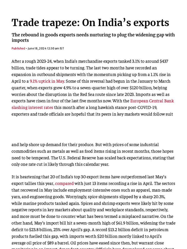 Trade Trapeze - The Hindu Editorial On India's Exports - The Hindu ...