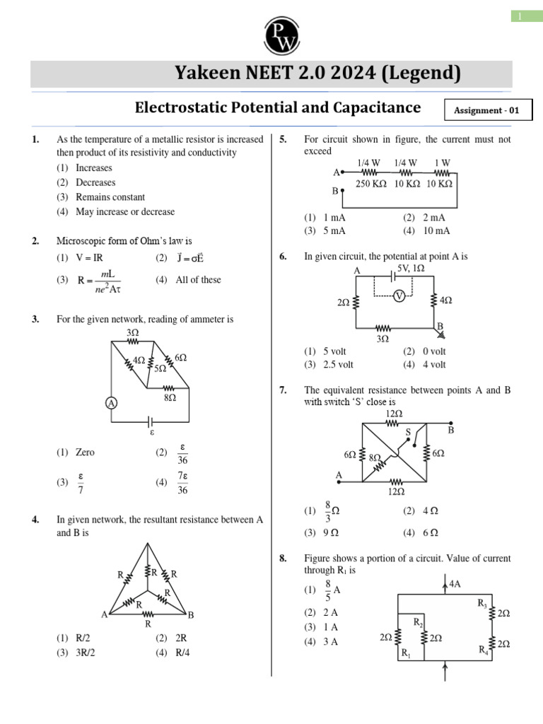 65c246cf784c52001843f8bd - ## - Electrostatic Potential and Capacitance Assignment 01 Yakeen 2.0 ...