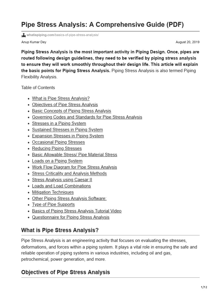 Pipe Stress Analysis A Comprehensive Guide PDF | PDF | Stress (Mechanics) | Pipe (Fluid Conveyance)