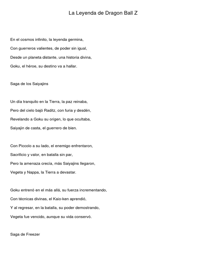 Poema Épico Sobre Dragon Ball Z Creado Por ChatGPT | PDF | esfera del ...