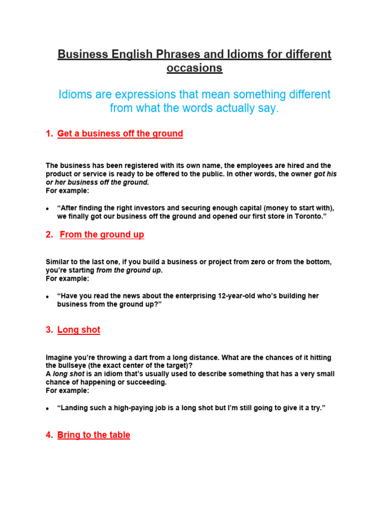 Business English Phrases and Idioms For Different Occasions | PDF | Idiom