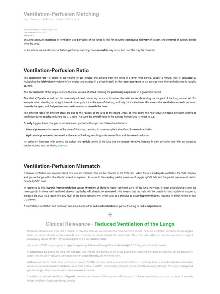Ventilation-Perfusion - Ratio - Mismatch - TeachMePhysiology | PDF ...