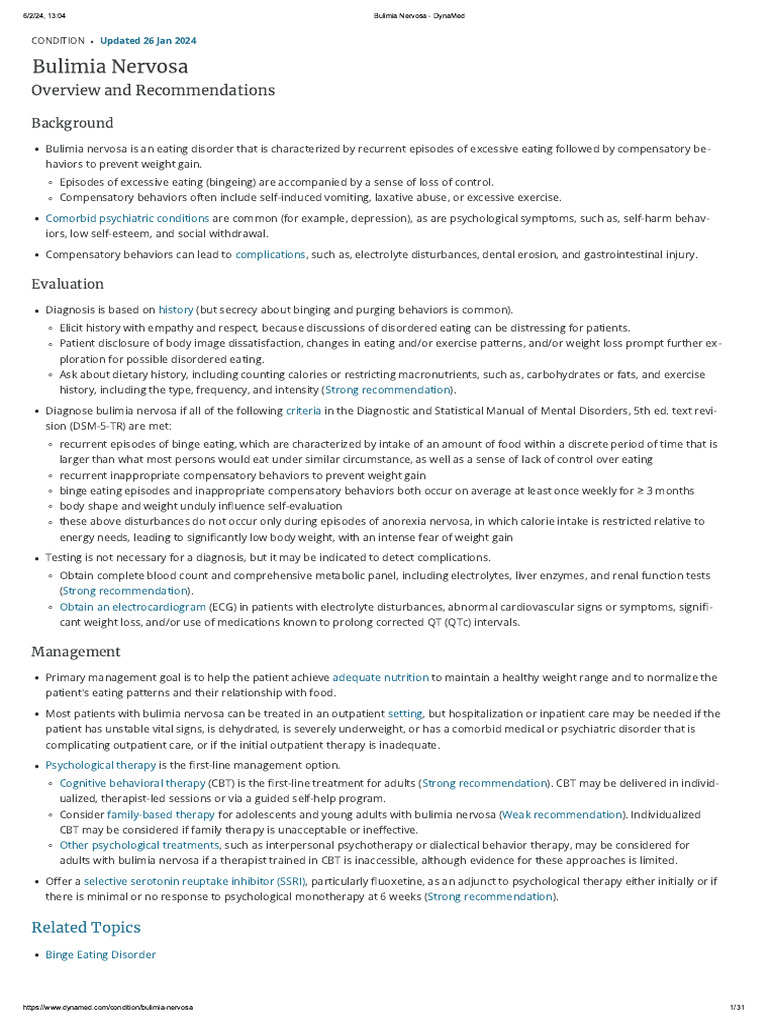 Bulimia Nervosa - DynaMed | PDF