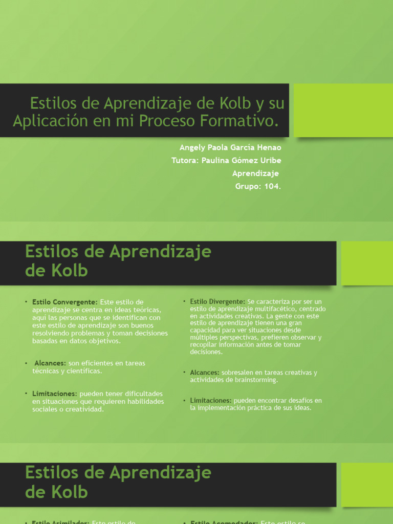 Estilos de Aprendizaje de Kolb y Su Aplicacion | Descargar gratis PDF | Aprendizaje | Teoría del ...
