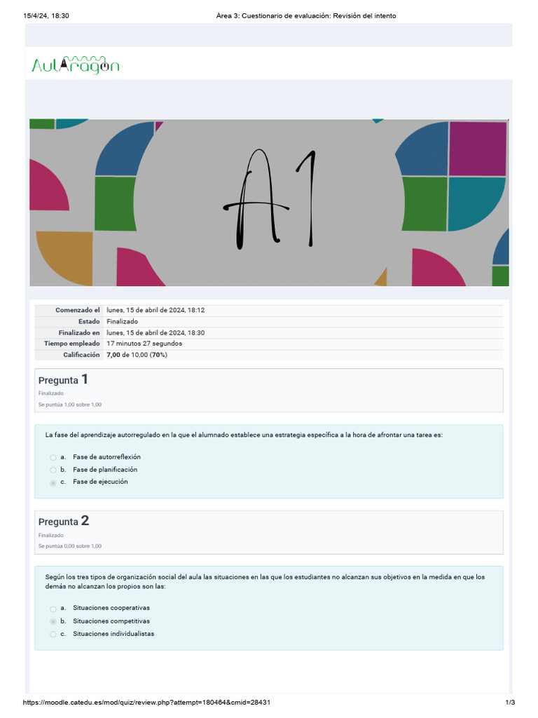 Área 3 - Cuestionario de Evaluación - Revisión Del Intento | PDF ...
