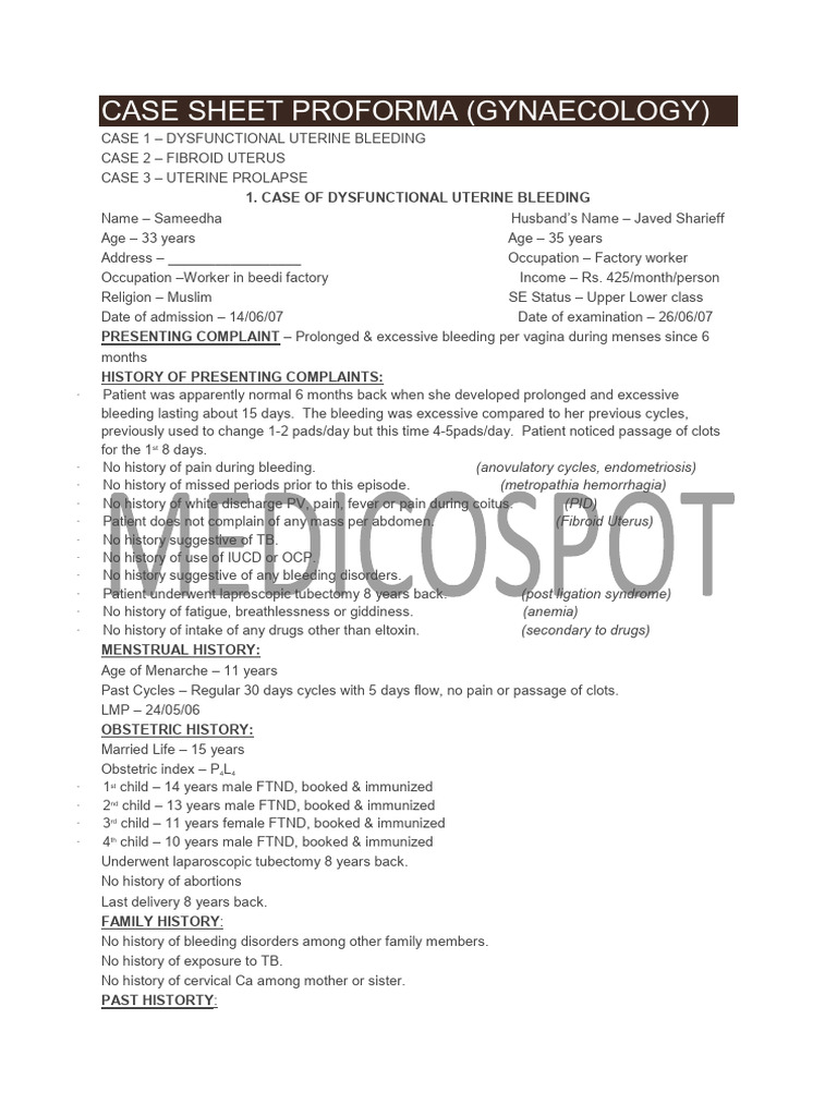 Case Sheet Proforma (Gynaecology) | PDF | Gynaecology | Clinical Medicine