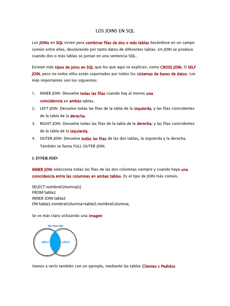 Los Joins en SQL | PDF | SQL | Bases de datos