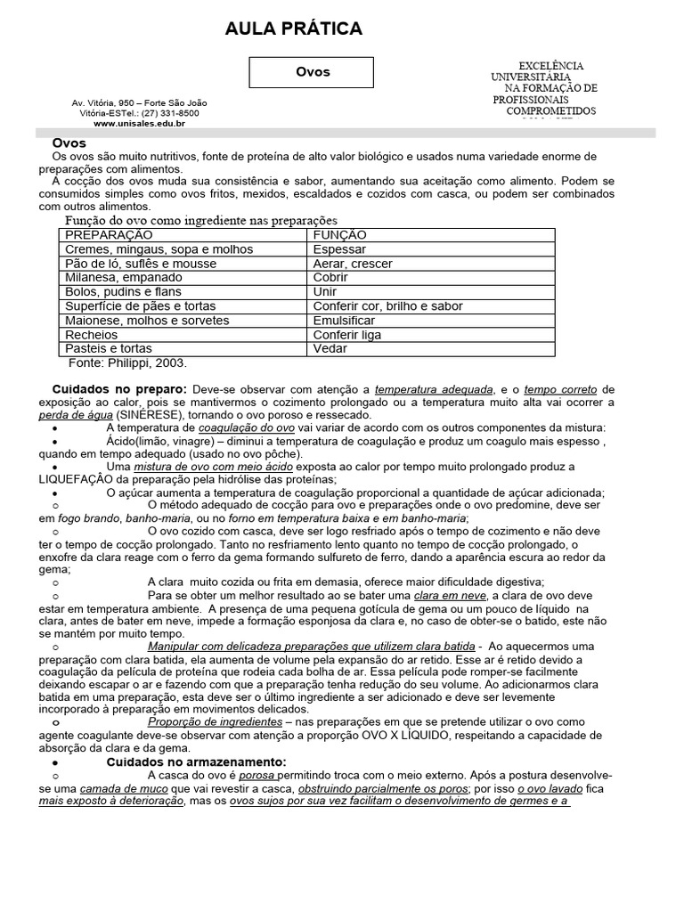 Aula Pratica Ovos 2024 | PDF | Ovo | Pães