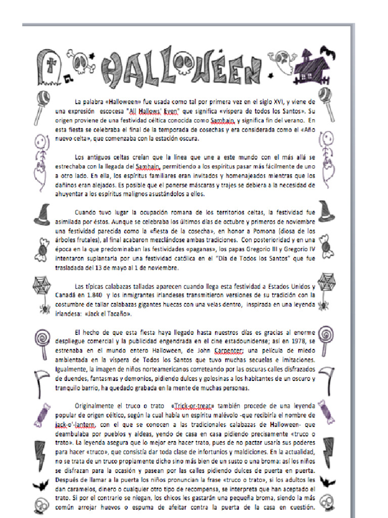 Fichas de Halloween - Comprensión de Lectura | PDF