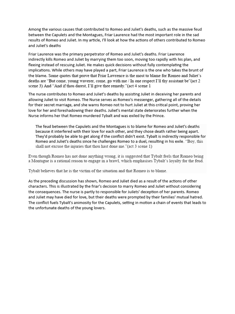 Among the various causes that contributed to Romeo and Juliet | PDF ...