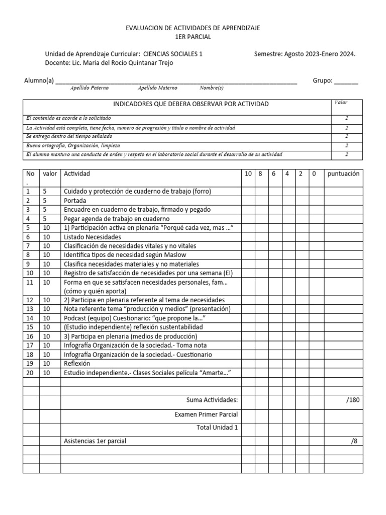 Checklist 1 Parcial | PDF