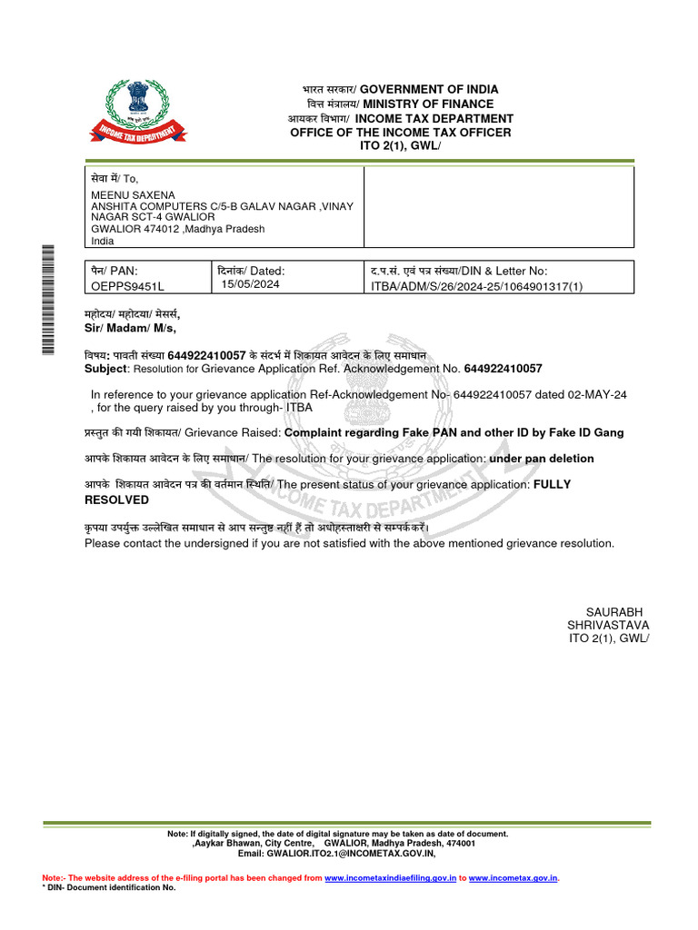 PAN OEPPS9451L Cancel Meenu | PDF | Government | Taxes