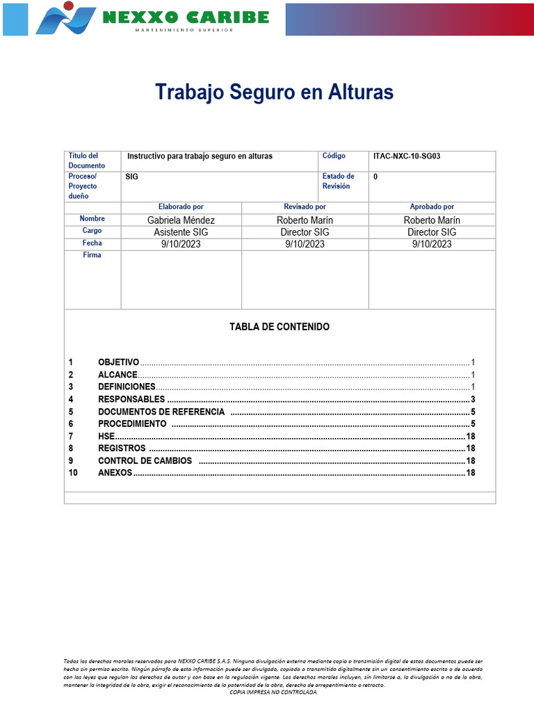 Instructivo para Trabajo Seguro en Alturas NXC | PDF | Cuerda ...