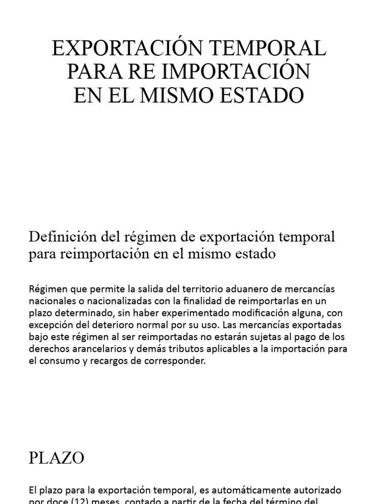 Exportación Temporal para Re Importación en El Mismo | PDF | aduana ...