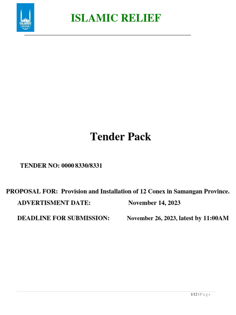 Islamic Relief: Tender Pack | PDF | Identity Document | Corporate ...