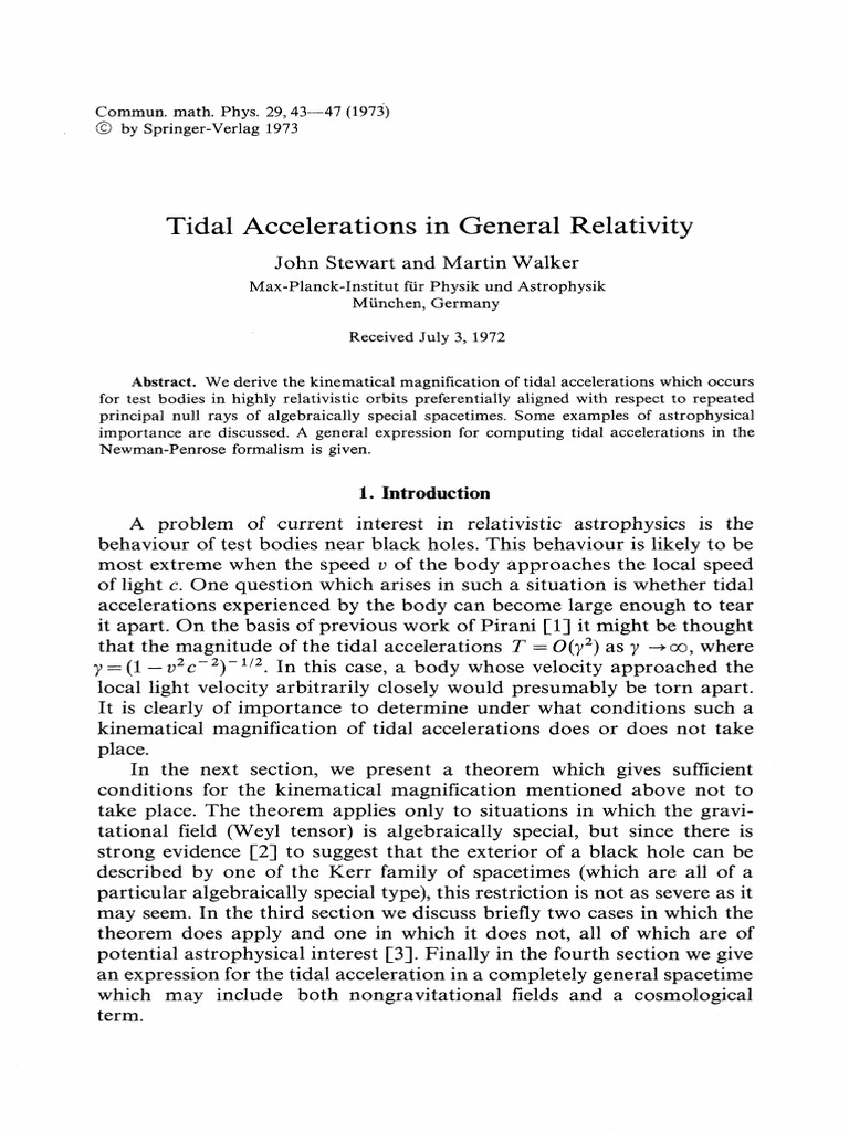 Tidal Accelerations in General Relativity | PDF | Spacetime | Event Horizon
